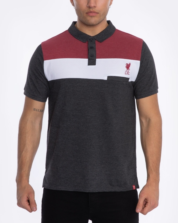 LFC Mens Charcoal Marl Colour Block Polo