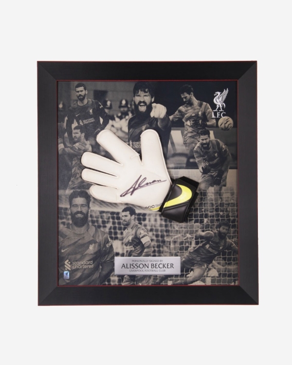 LFC Signed Alisson Becker Framed Glove
