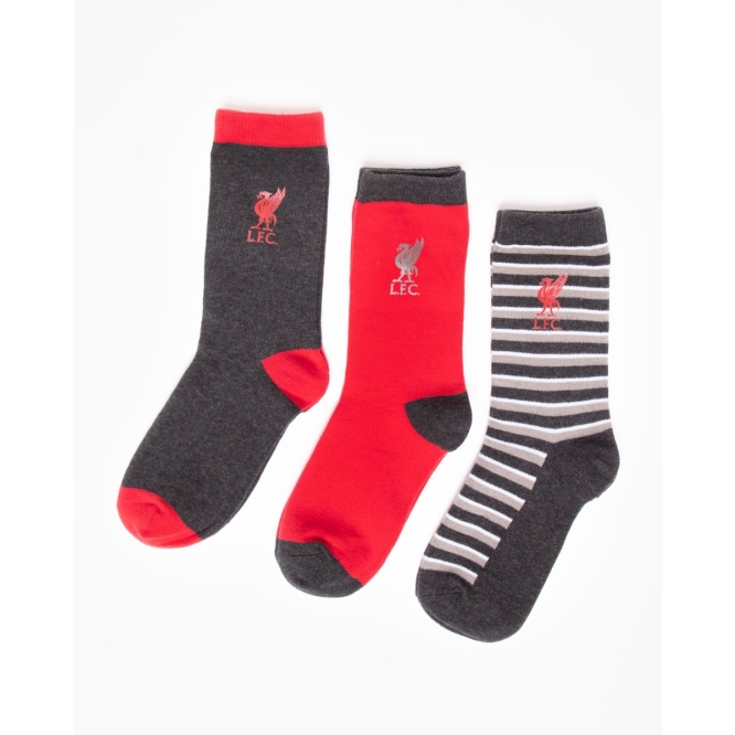 LFC Junior Boys 3pk Design Socks Charcoal Red