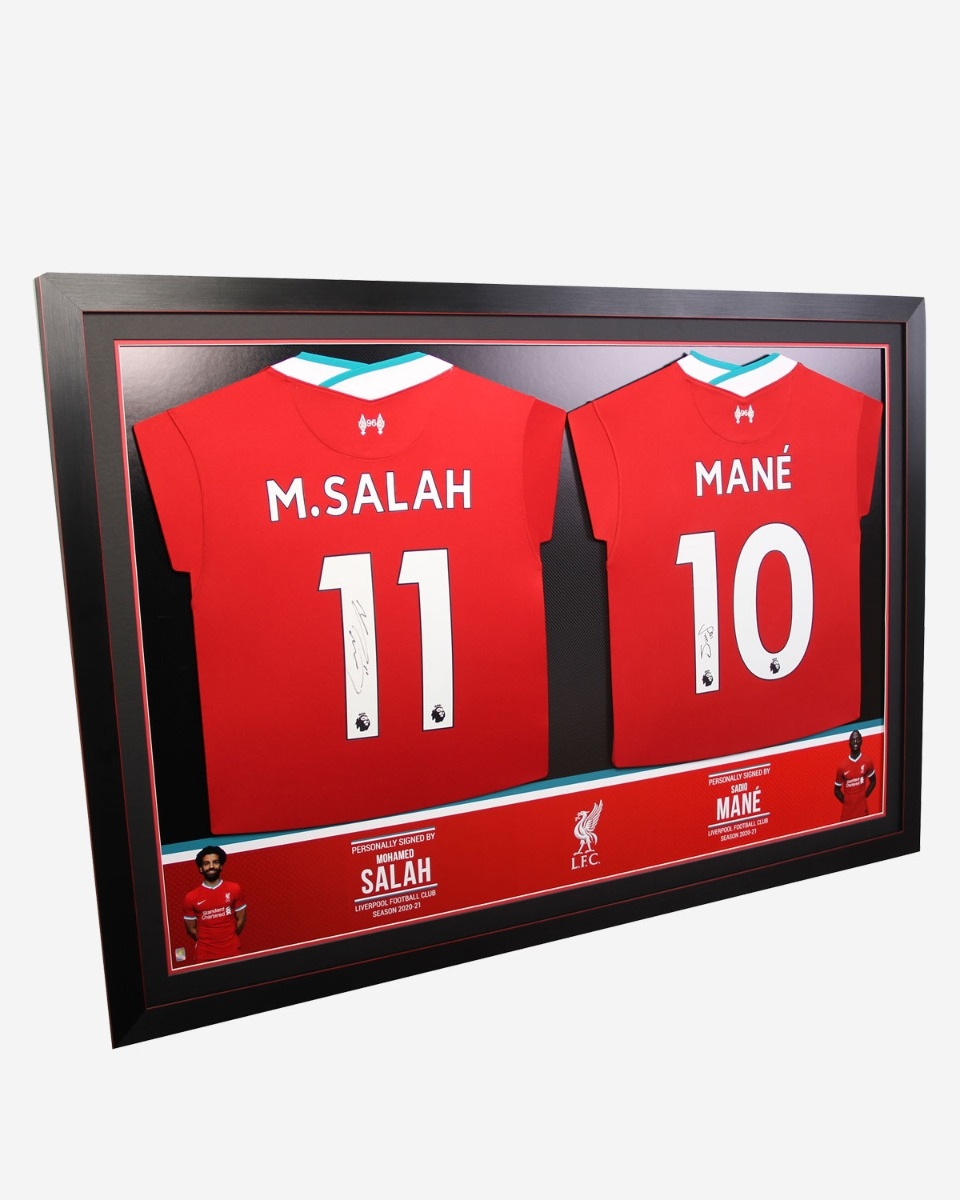 LFC Signed Salah & Mane 20/21 Dual Framed Shirt