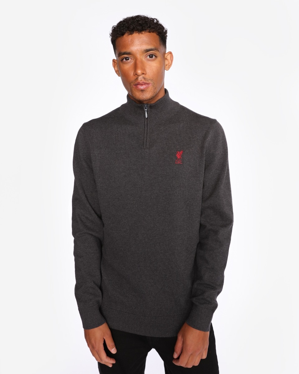 LFC Quarter Zip Knit Cotton Jumper Charcoal