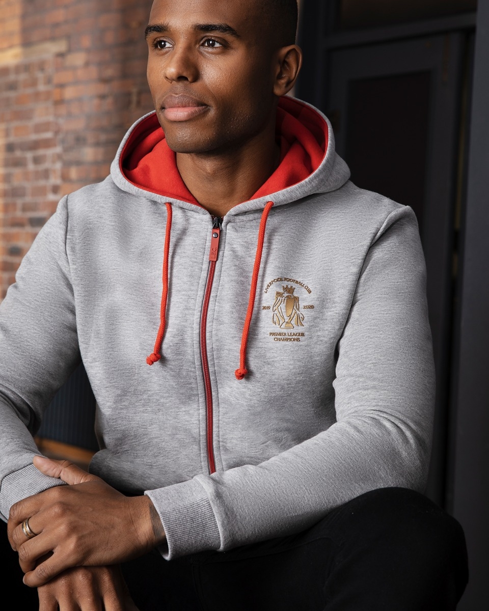 LFC Mens Premier League Champions 19/20 Grey Marl Zip Hoody