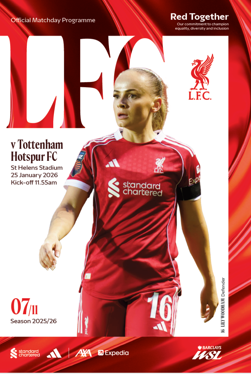 Matchday Programme: LFC Women v Tottenham Hotspur Women - WSL - 25/01/2026