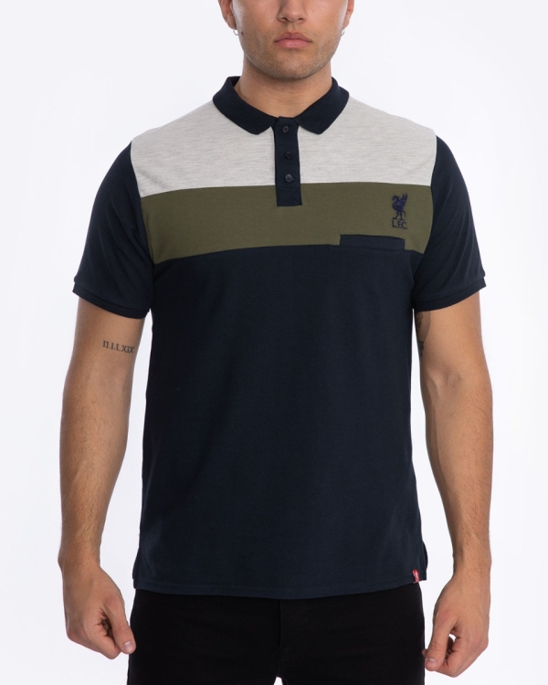 LFC Mens Navy Colour Block Polo