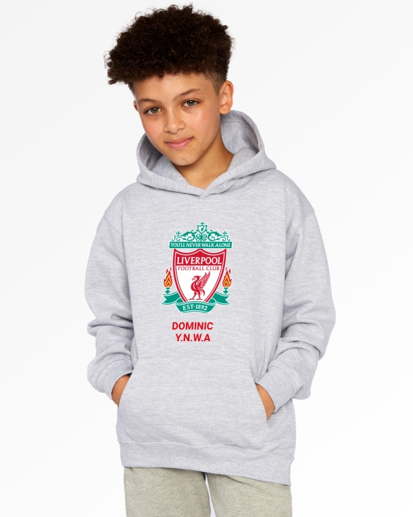 LFC Junior Crest Personalised Grey Hoody