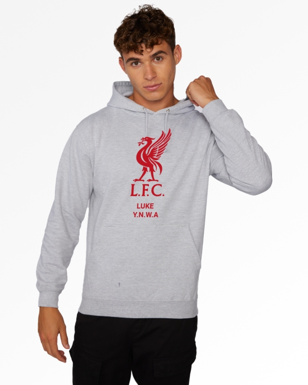 Personalise your LFC Red Liverbird Personalised Grey Hoody at the ...
