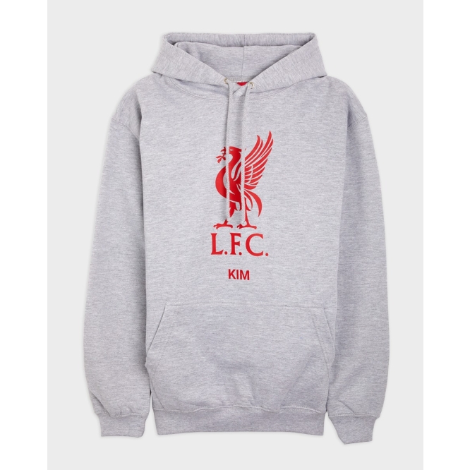 Personalise your LFC Red Liverbird Personalised Grey Hoody at the ...