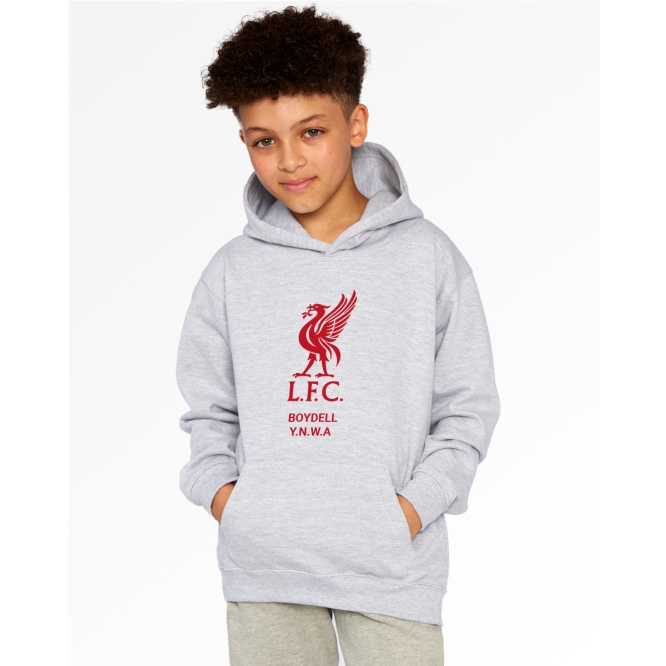 LFC Junior Red Liverbird Personalised Grey Hoody