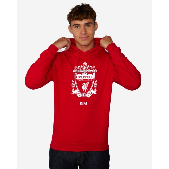 Personalise your LFC White Crest Personalised Red Hoody at the Official ...