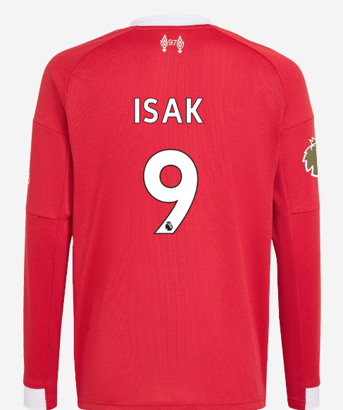 LFC adidas Youth 25/26 Home Long Sleeve Jersey - ISAK - 9 - Premier League